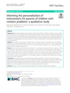 Informing the personalisation of interventions for parents of children with conduct problems: a ...